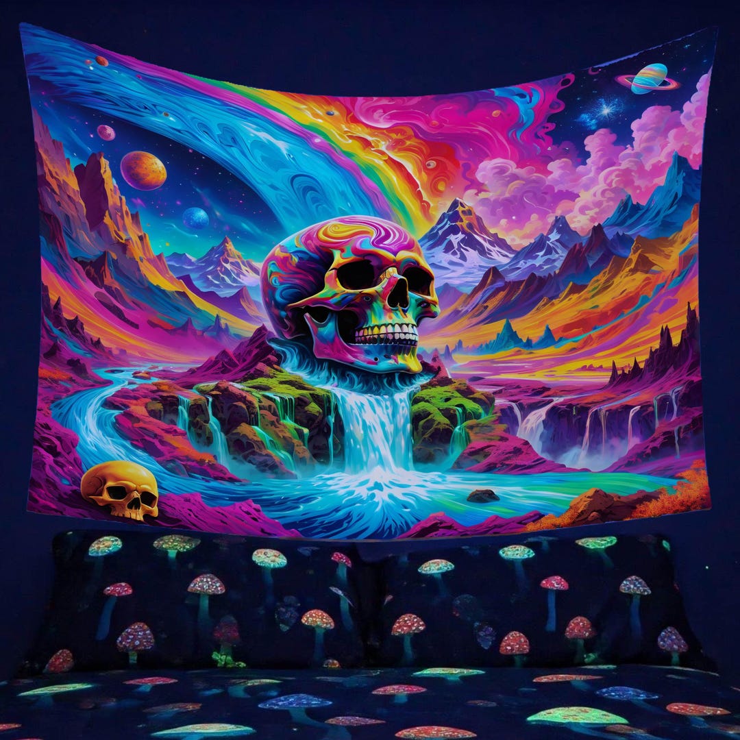 Skull Waterfall Wall Tapestry, Gothic Home Decor, Unique Dorm Room ...
