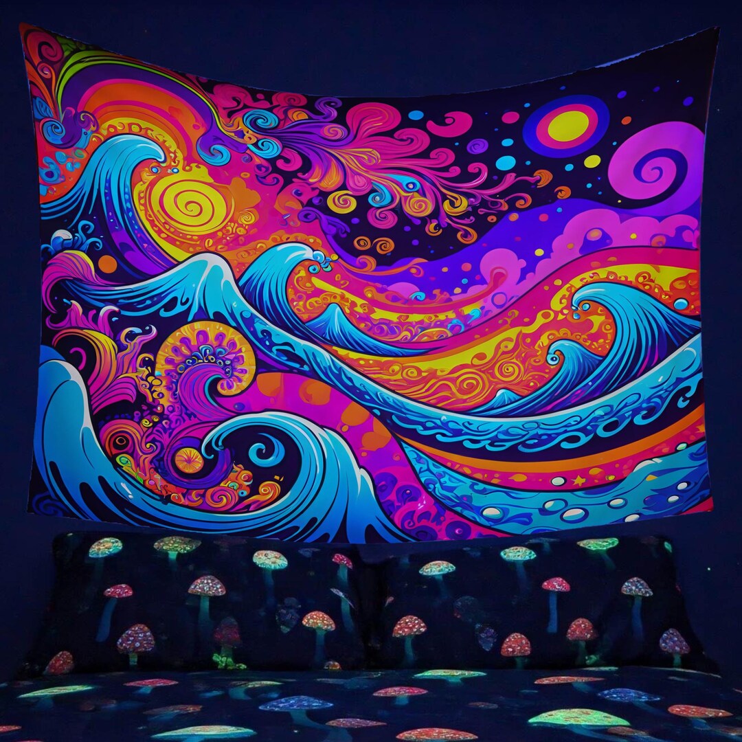 Reactive Trippy Indoor Wall Tapestries, Psychedelic Waves, Home Decor ...