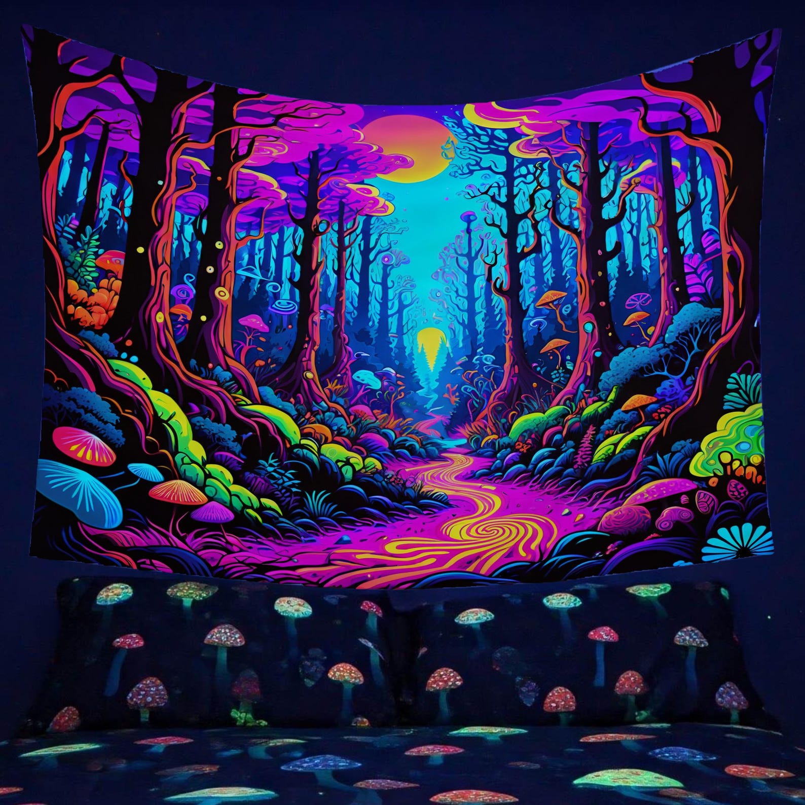 Magical Forest Indoor Wall Tapestries, Glow Art Decor, Fantasy Hanging ...