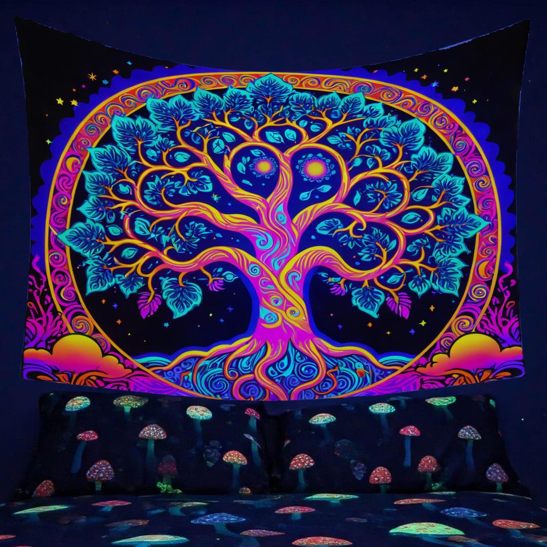 Trippy Tree of Life Tapestries, Blacklight Reactive Wall Hanging ...