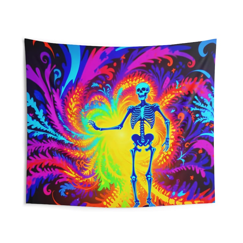 Skeleton Neon Glow Indoor Wall Tapestries, Wall Hangings, Home Decor ...