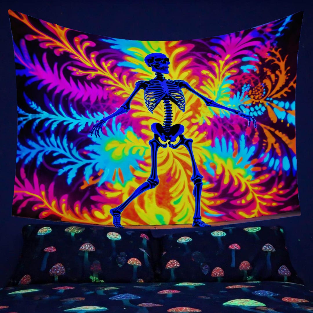 Skeleton Dance Indoor Wall Tapestries Neon Tropical Wall Art, Bedroom ...