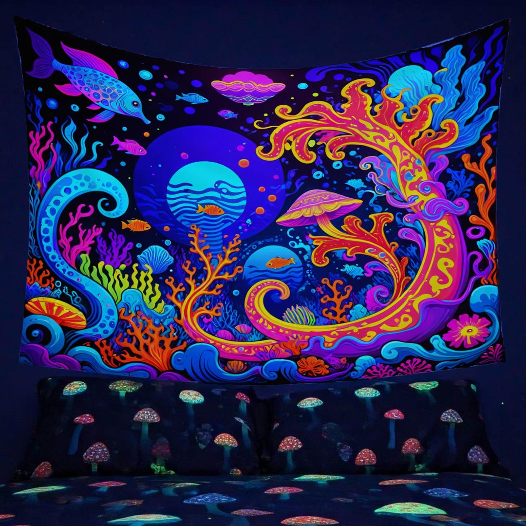 Trippy Under the Sea Indoor Wall Tapestries, Psychedelic Ocean Tapestry ...
