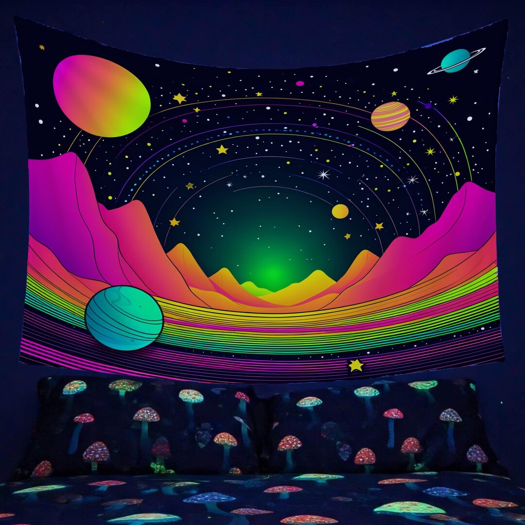 Neon Solar System Tapestry, Space Wall Hanging, Galaxy Room Decor ...