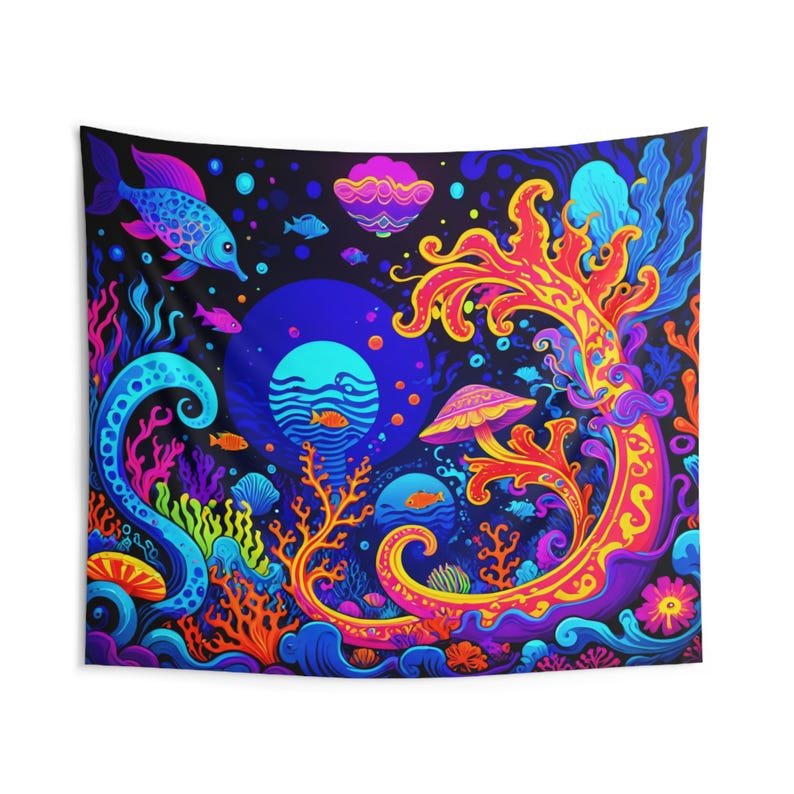 Trippy Under the Sea Indoor Wall Tapestries, Psychedelic Ocean Tapestry ...