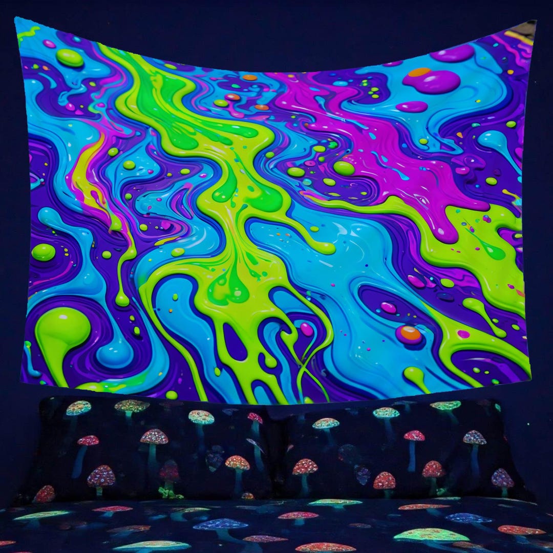 Neon Oozing Goo Indoor Wall Tapestries, Blacklight Reactive Home Decor ...