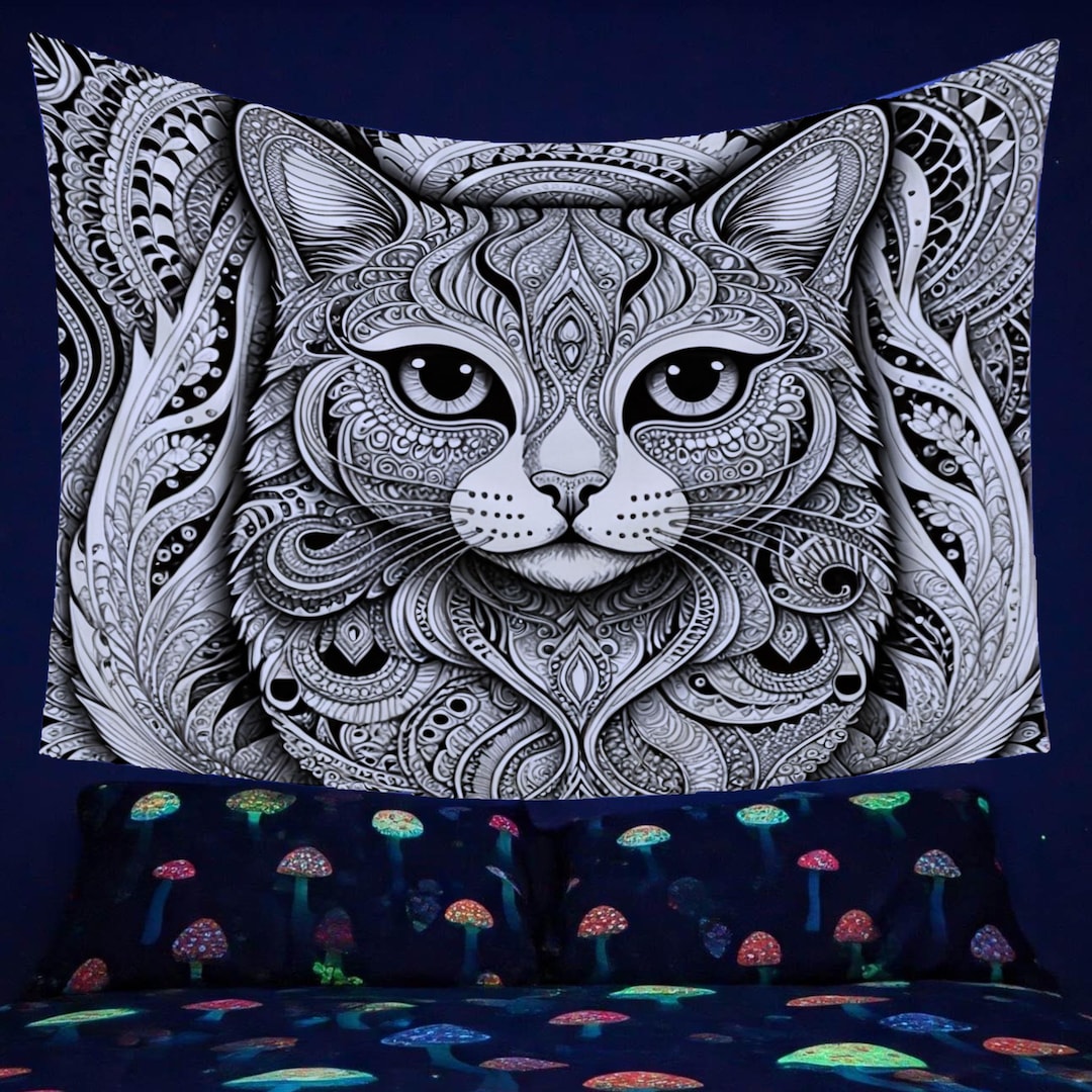 Cat Line Art Indoor Wall Tapestries, Cat Tapestry Wall Hanging ...
