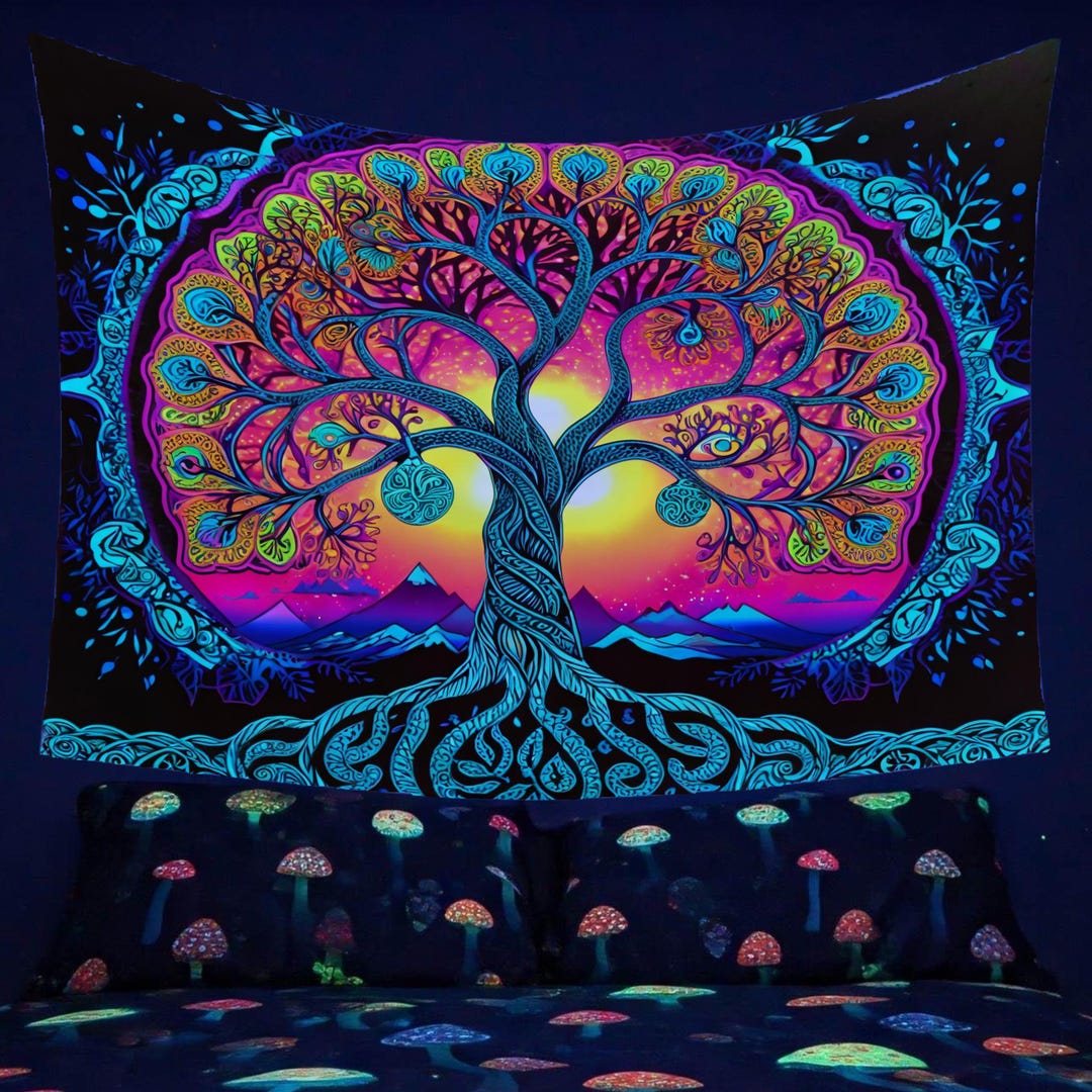 Neon Tree of Life Tapestry - Trippy Hippie Wall Hanging, Indoor ...