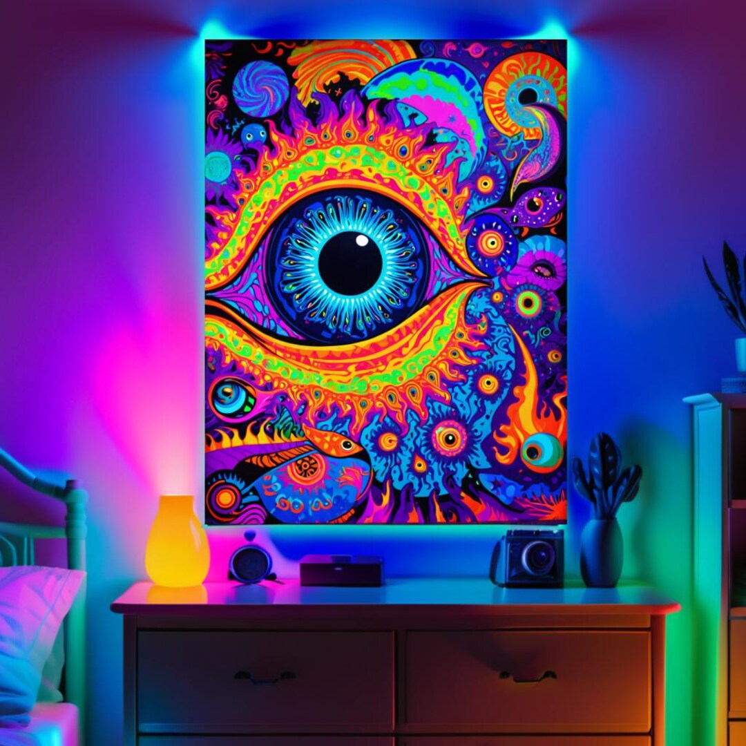 Trippy Eye Poster, Psychedelic Blacklight Dorm Room Wall Art, Vibrant ...