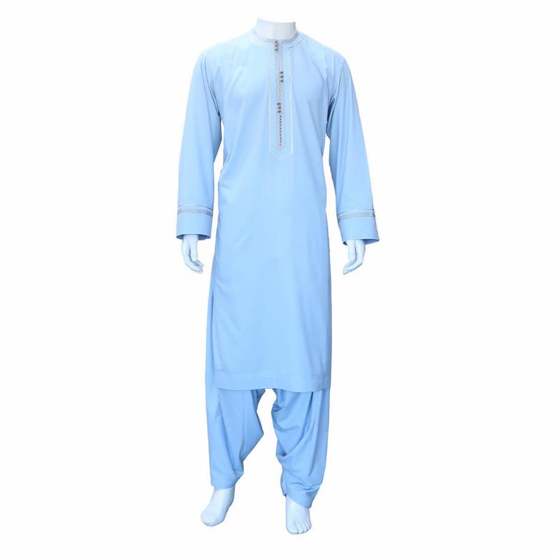 Afghan Men Clothes, Light Blue Color, Pehraan Tunban Simple Afghani Men ...