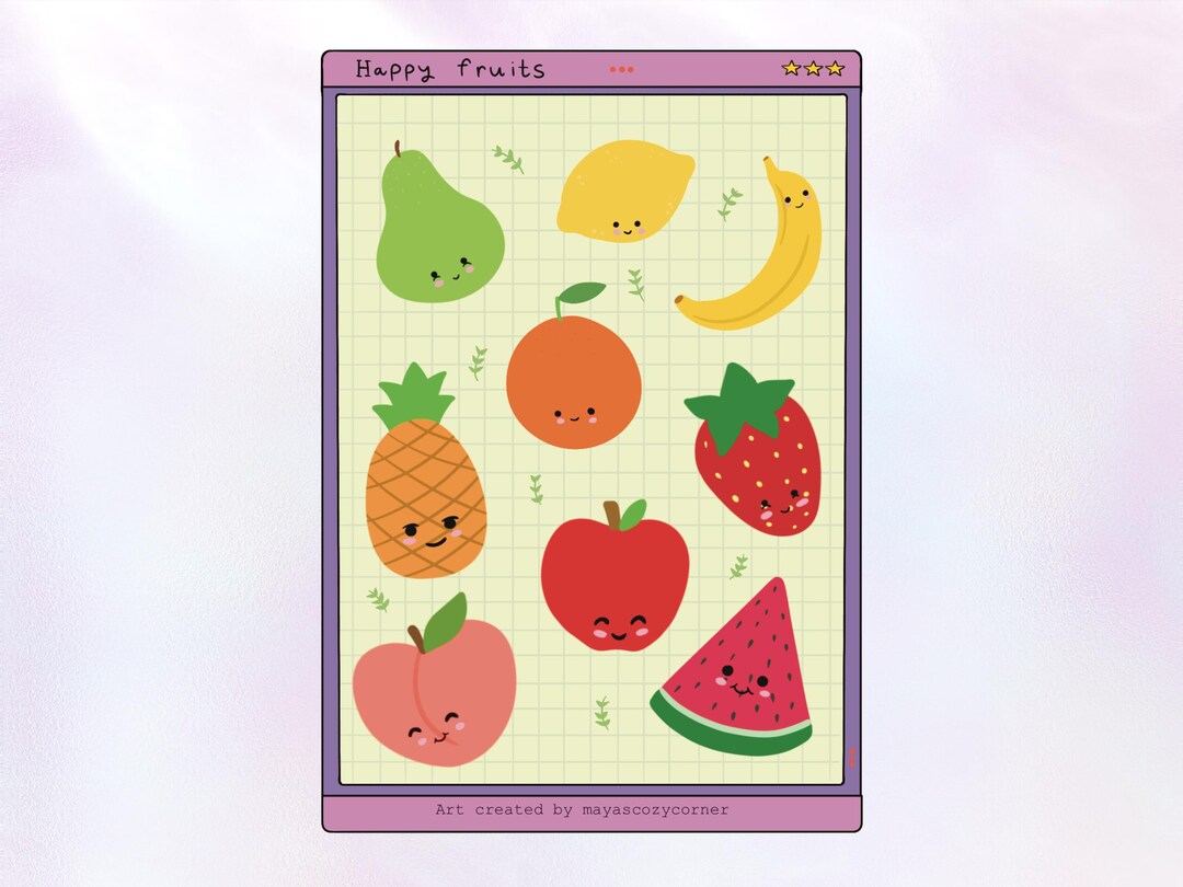 Happy Fruits Sticker Sheet, Food Sticker Sheet, Aesthetic Cute Stickers ...