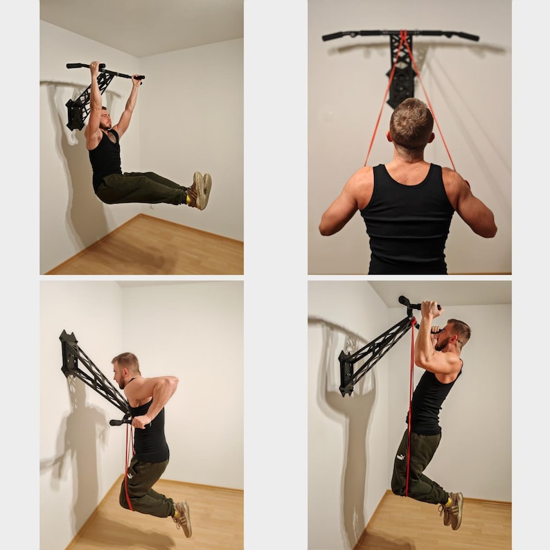 All in One, Pull up Bar & Dip Station Adjustable Wall Mounted, Heavy ...