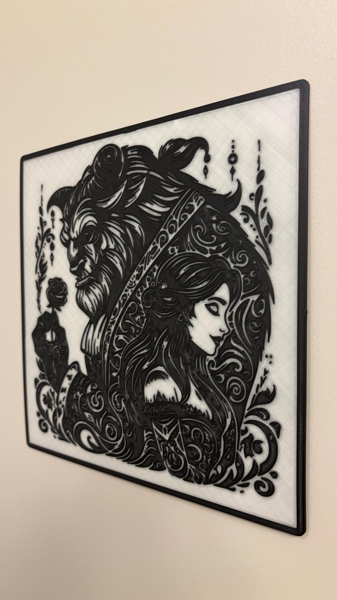 Glow in the Dark Belle and Beast Wall Art - 3D Printed Silhouette - Etsy