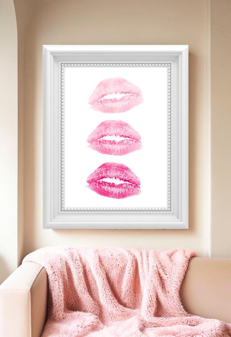 Pink Lipstick Kiss Wall Art | Pink Kiss Lips Print | Trendy Lipstick ...