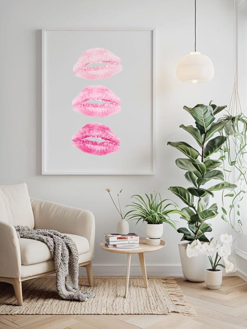 Pink Lipstick Kiss Wall Art | Pink Kiss Lips Print | Trendy Lipstick ...