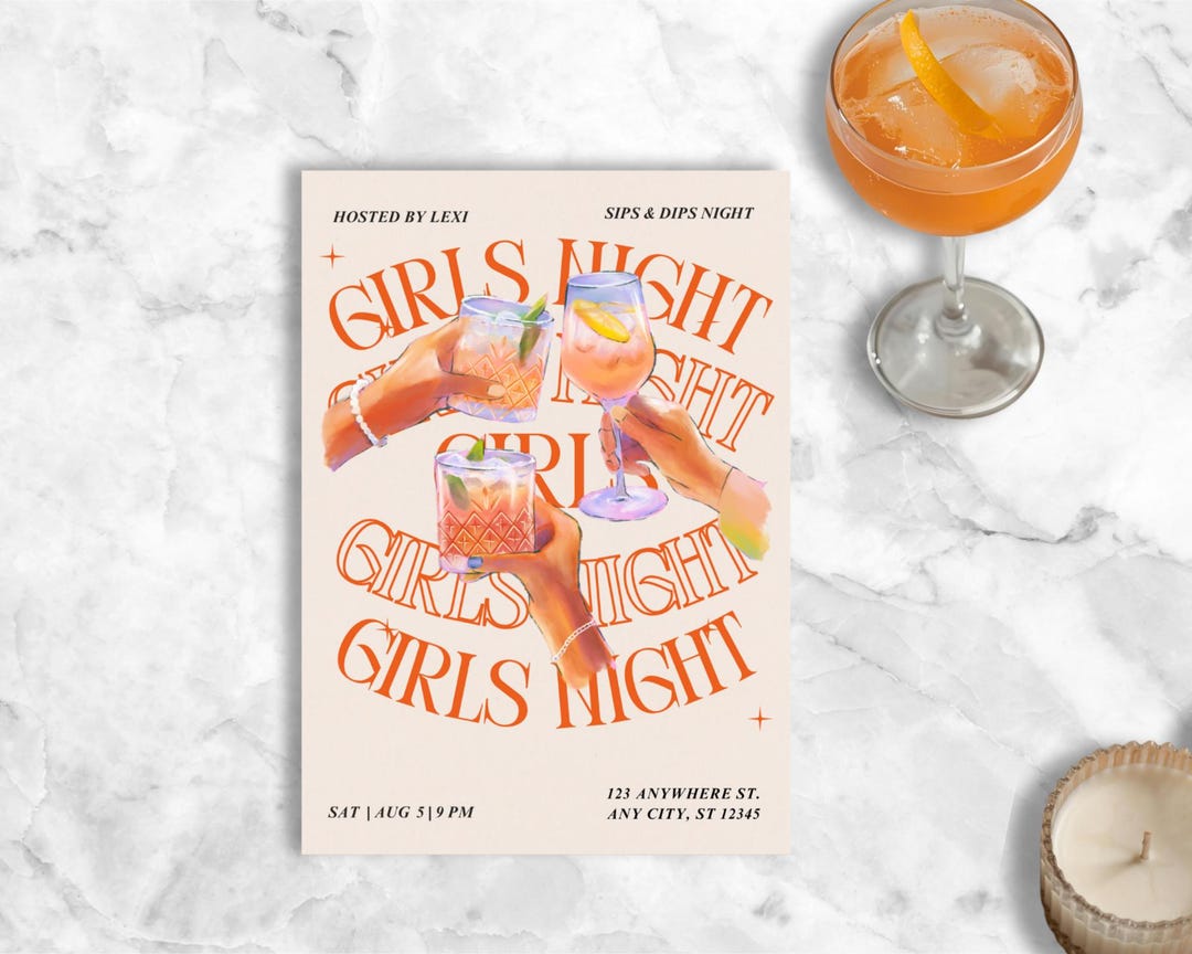 Girls Night Invitation: Sips & Dips, Ladies Pamper Party (digital ...