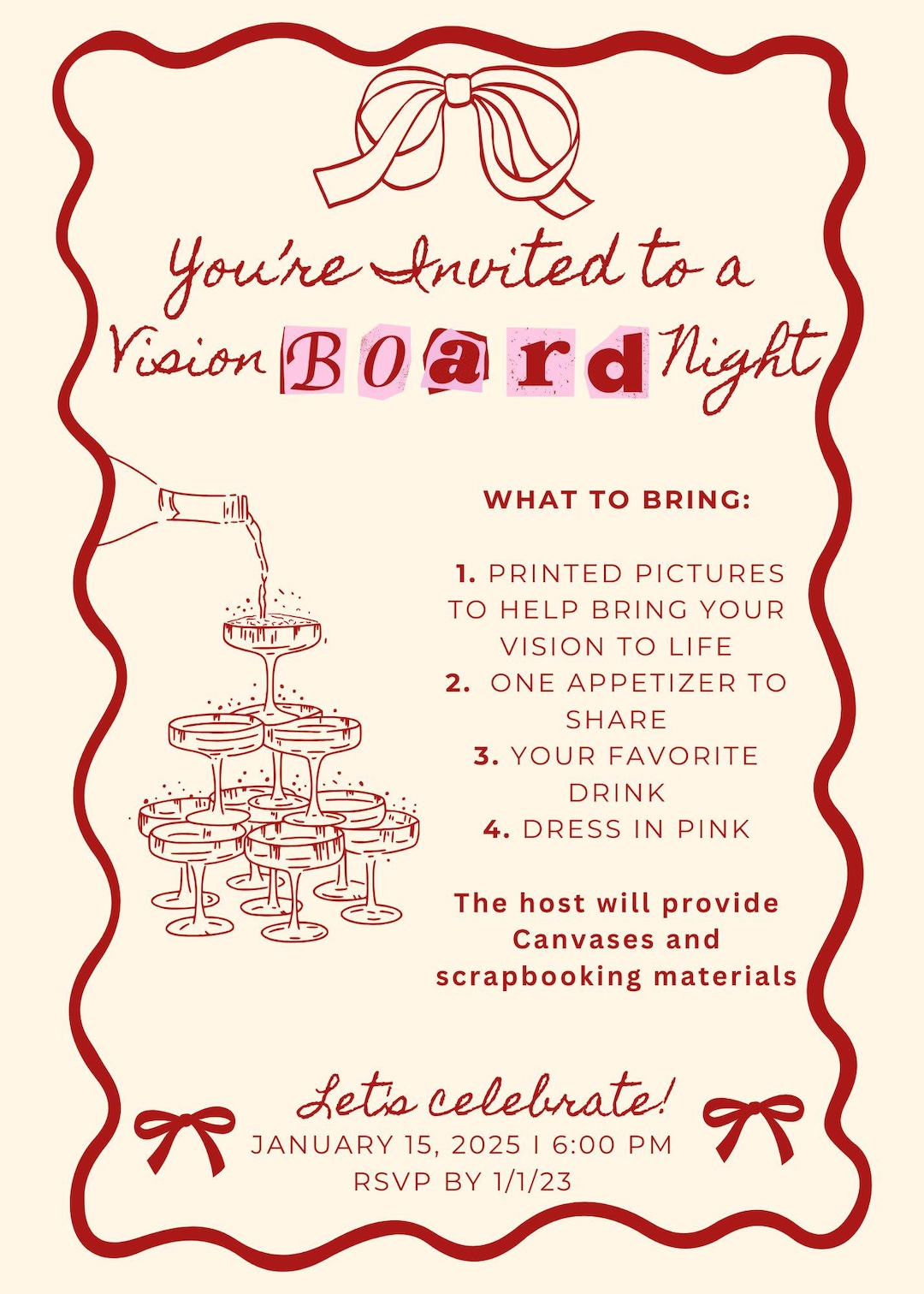 Digital Vision Board Night Invitation, Canva Vision Board New Year ...