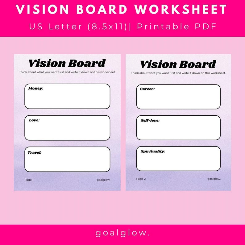 Vision Board Worksheet | Goal Setting (printable PDF) - Etsy