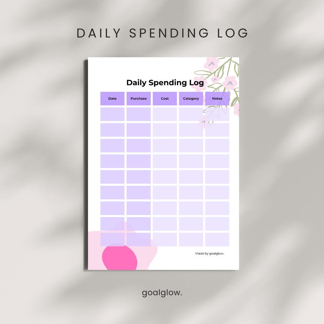 Daily Spending Log | Expense Tracker Printable | Budget Planner ...