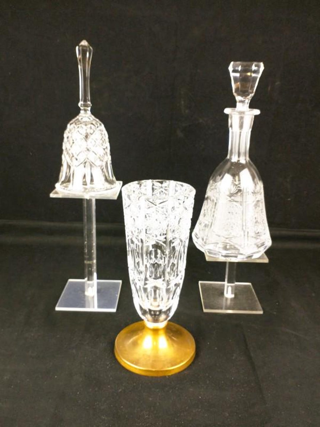 Set of Three Cut Crystal Objects – Including a Chalice With a Gold Base ...