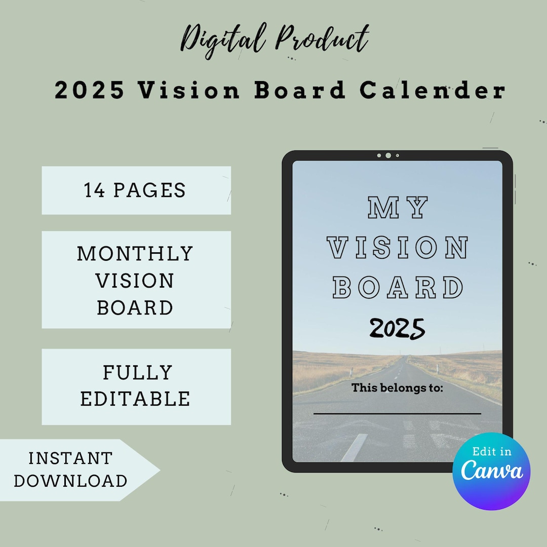 2025 Editable Vision Board 2025 Calender Template New Year Vision Board ...
