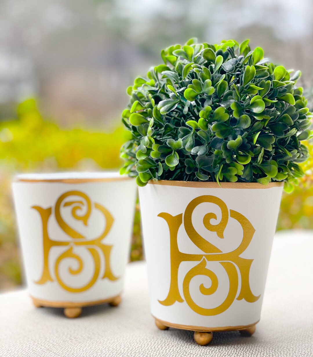 SMALL WHITE Monogrammed Cachepot - Etsy