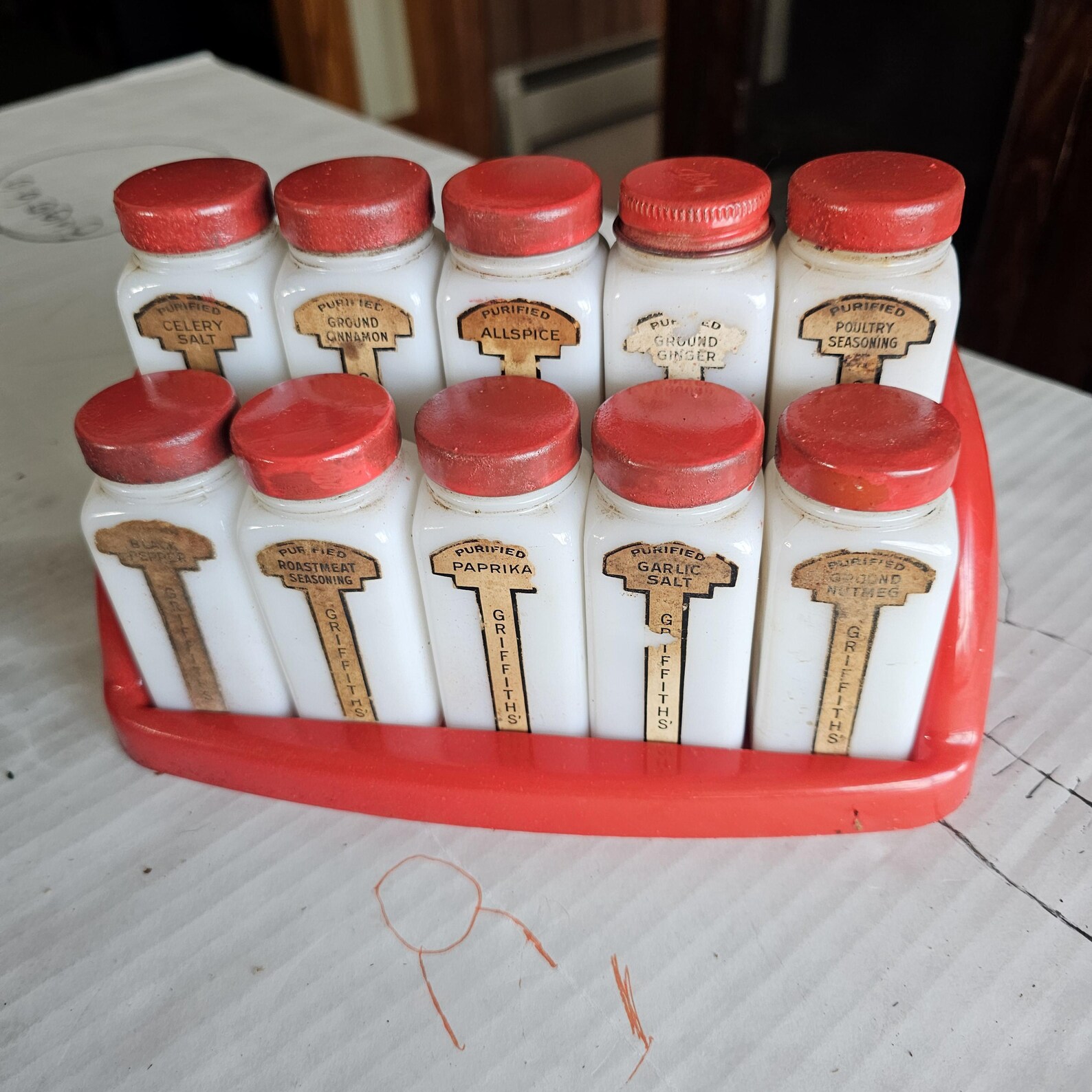 Vintage 1940's Griffith Spice Jars Set of 10 Milk Glass Hnaging ...