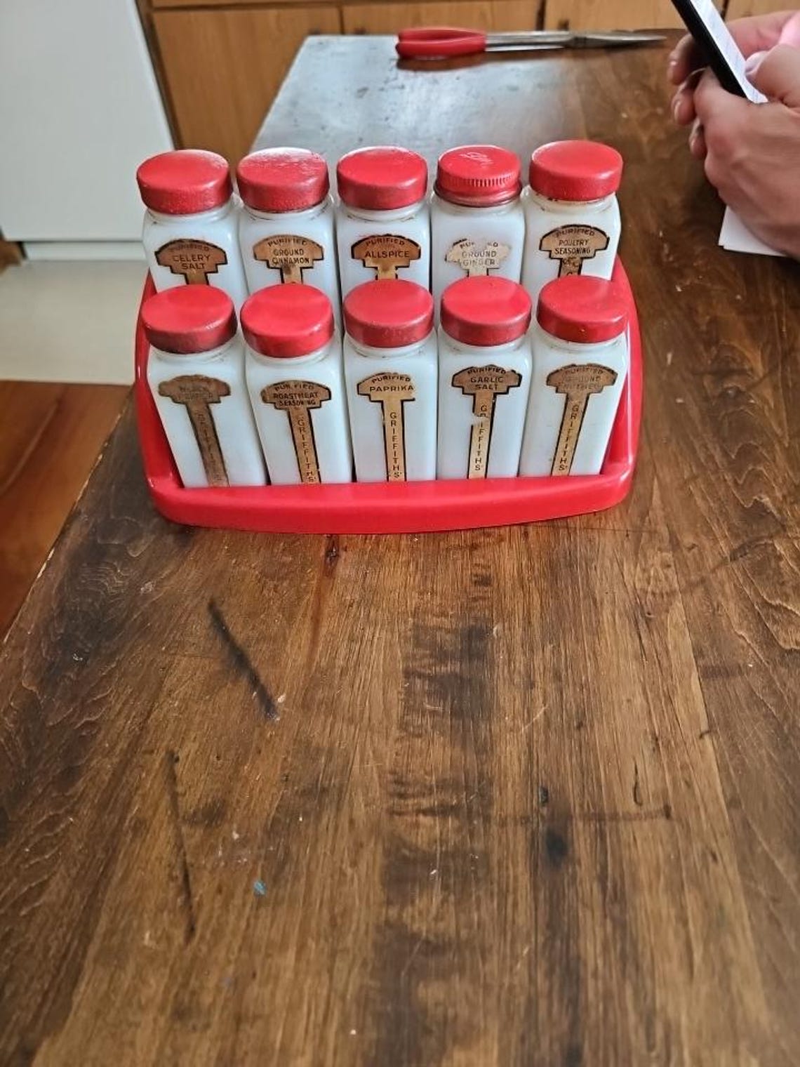 Vintage 1940's Griffith Spice Jars Set of 10 Milk Glass Hnaging ...