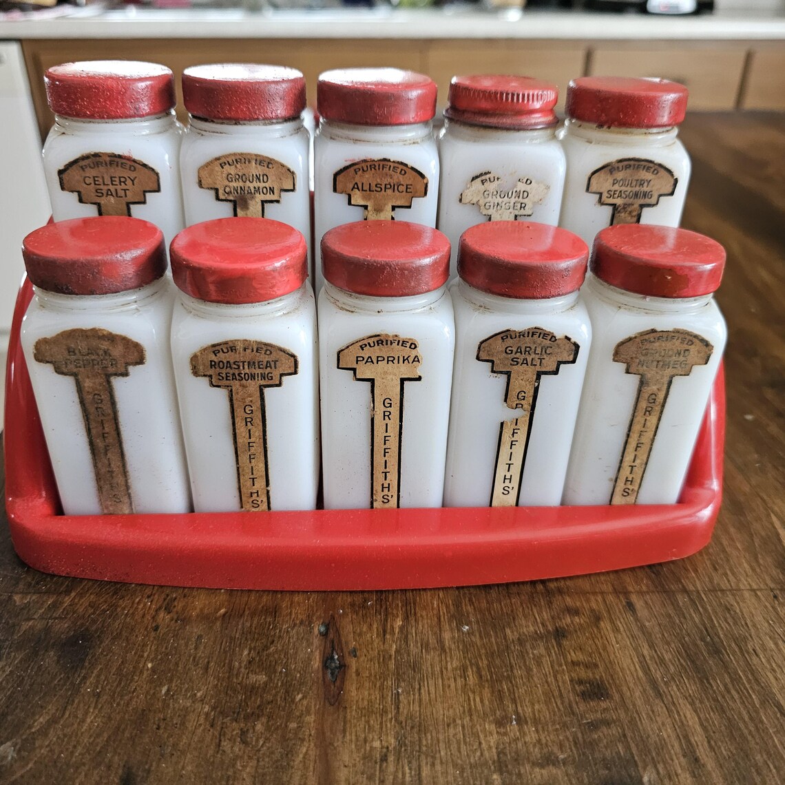 Vintage 1940's Griffith Spice Jars Set of 10 Milk Glass Hnaging ...