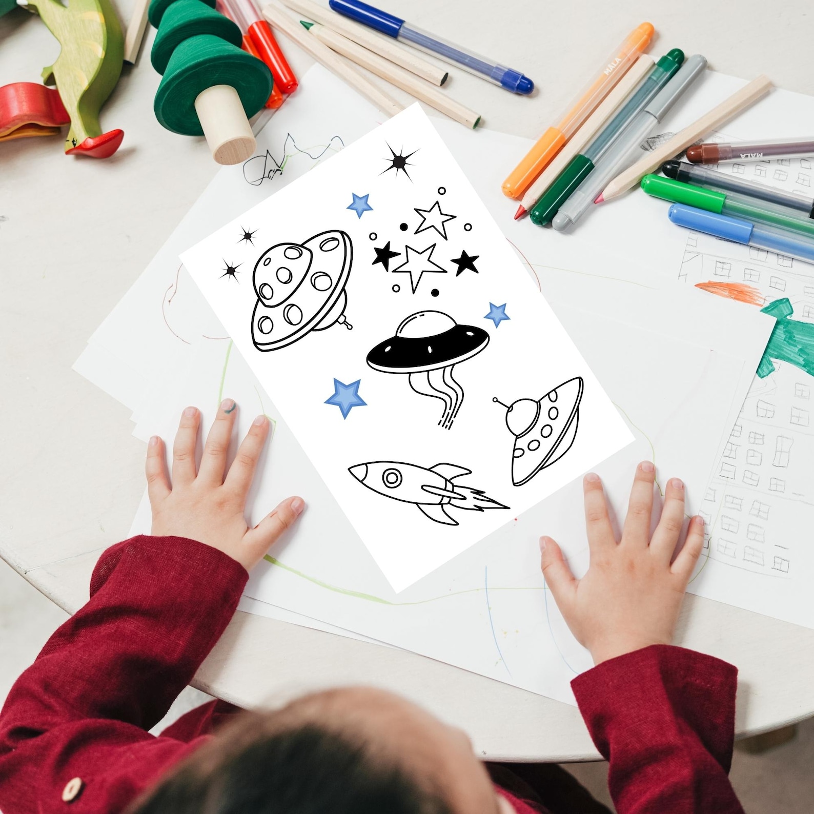 Space and Astronaut Coloring Page | Printable Activity for Kids Ages 4 ...