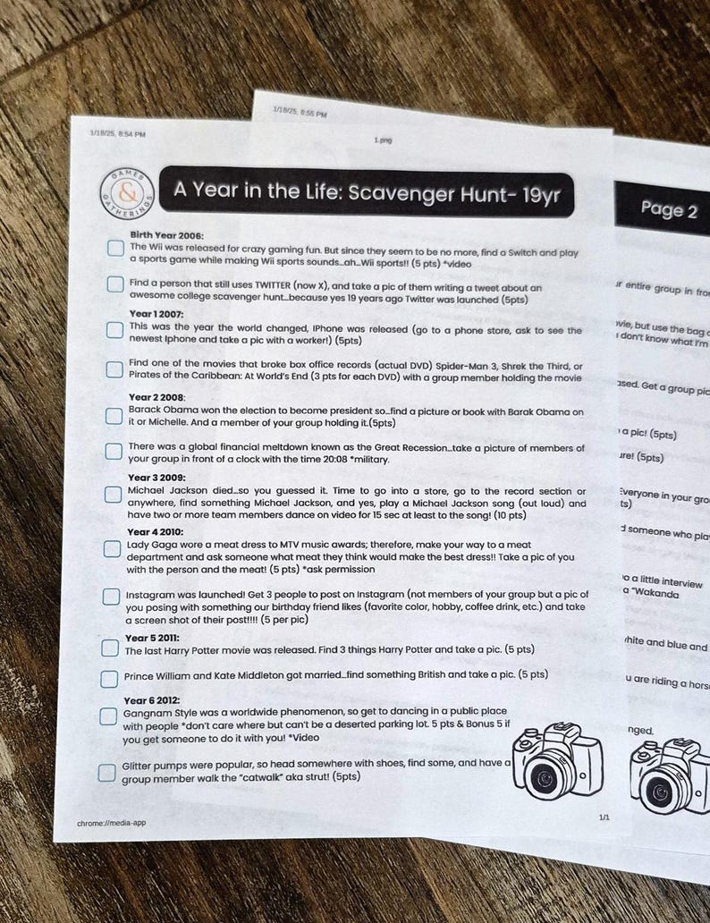 Scavenger Hunt- 19 Year Old Birthday Party Fun Activity Uses Phone ...