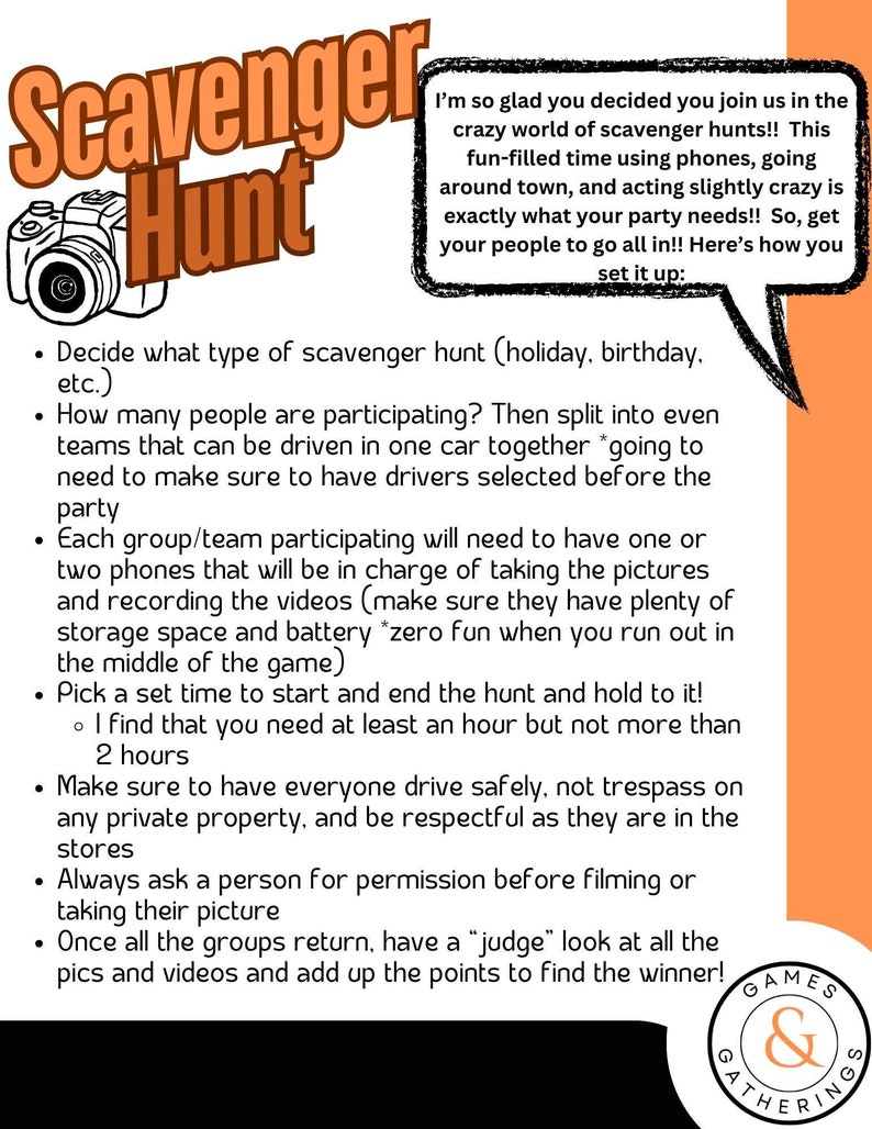 Scavenger Hunt- 19 Year Old Birthday Party Fun Activity Uses Phone ...