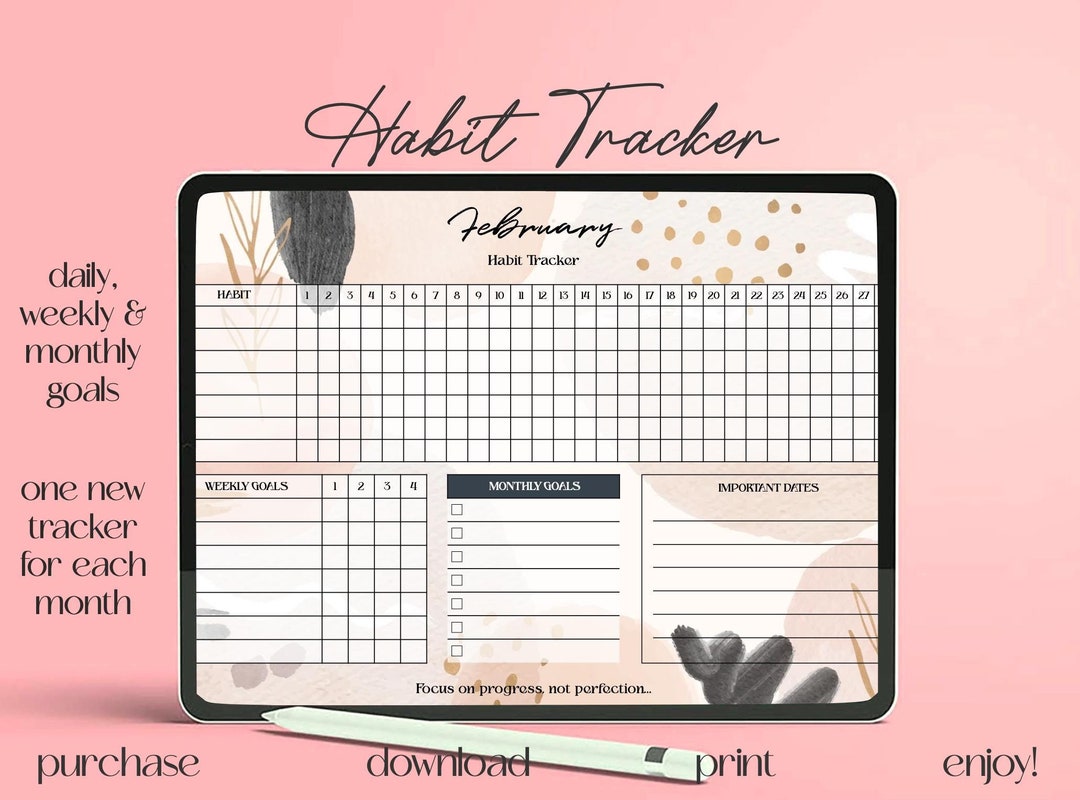 Aesthetic 12-month Daily Habit Tracker Printable Custom Goal-setting ...