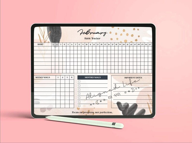 Aesthetic 12-month Daily Habit Tracker Printable Custom Goal-setting ...