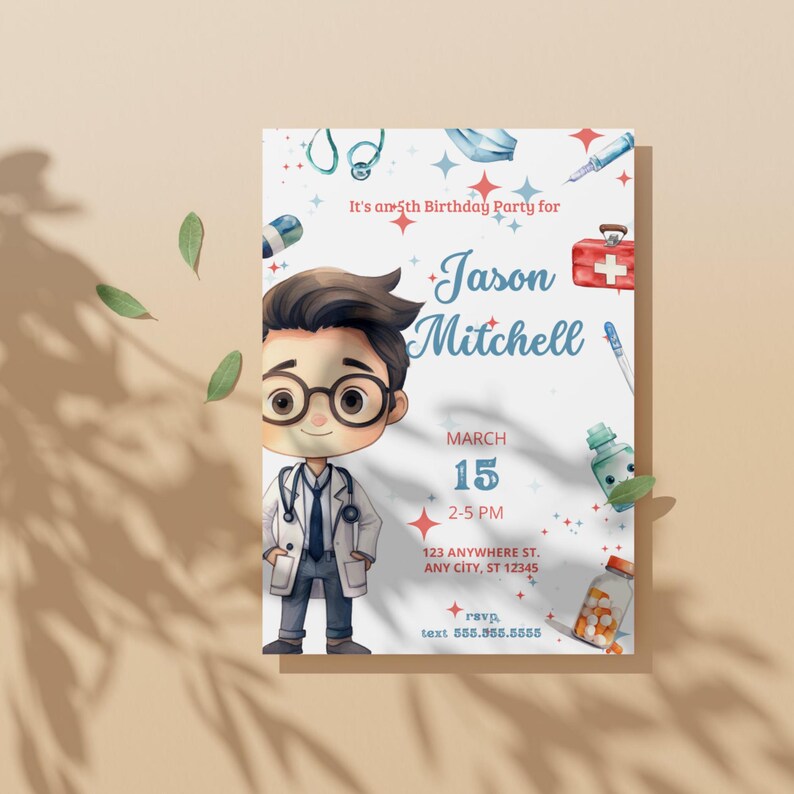 Editable Doctor Birthday Invitation | First Aid & Hospital Theme ...