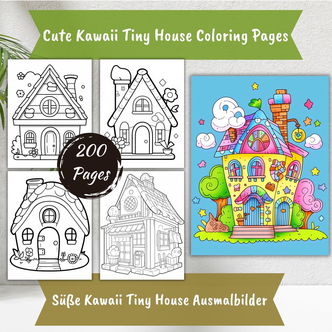 Kawaii Cute Tiny House Coloring Pages – Printable & Digital – Adorable ...