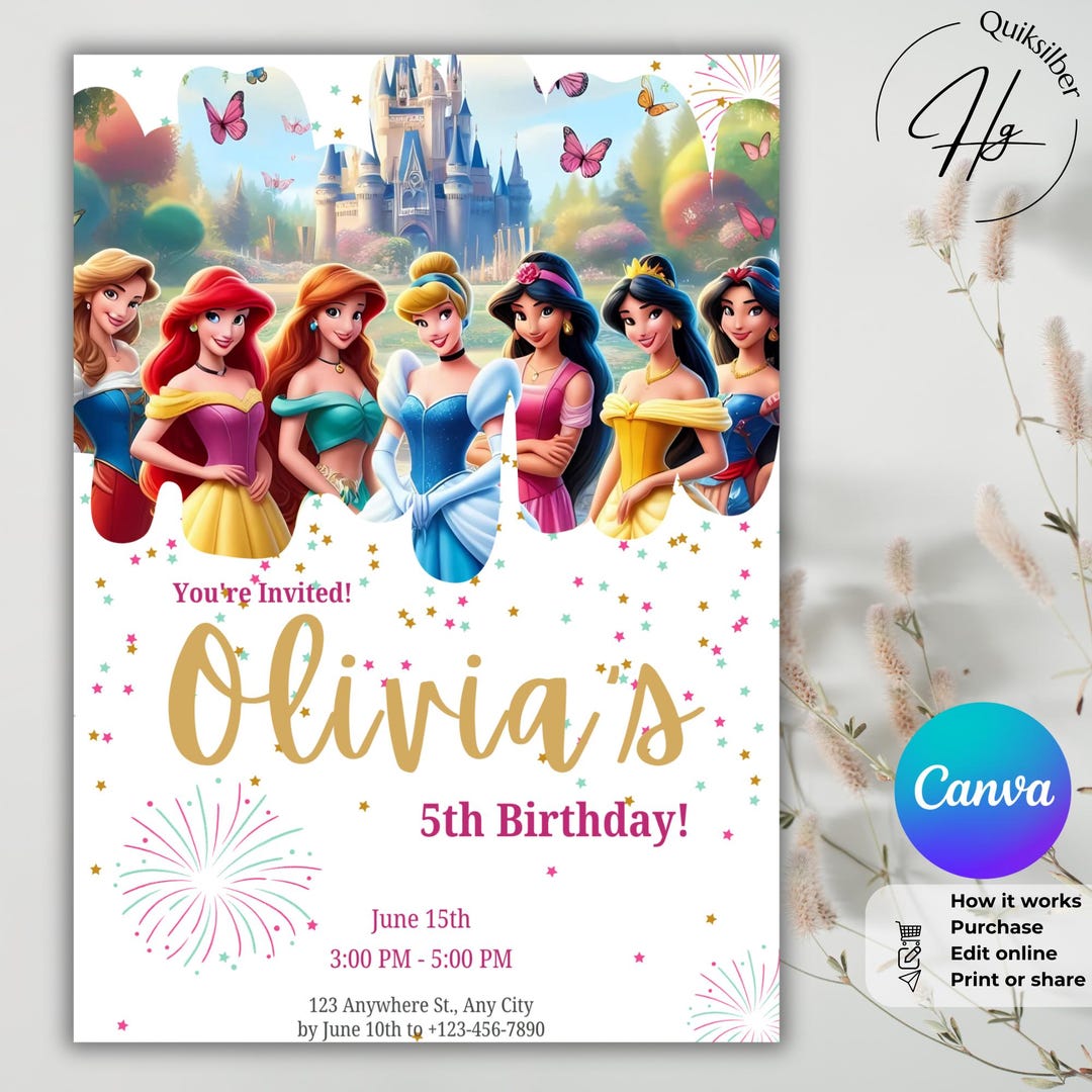 Editable Digital Birthday Invitation | Princess Theme | Cinderella ...