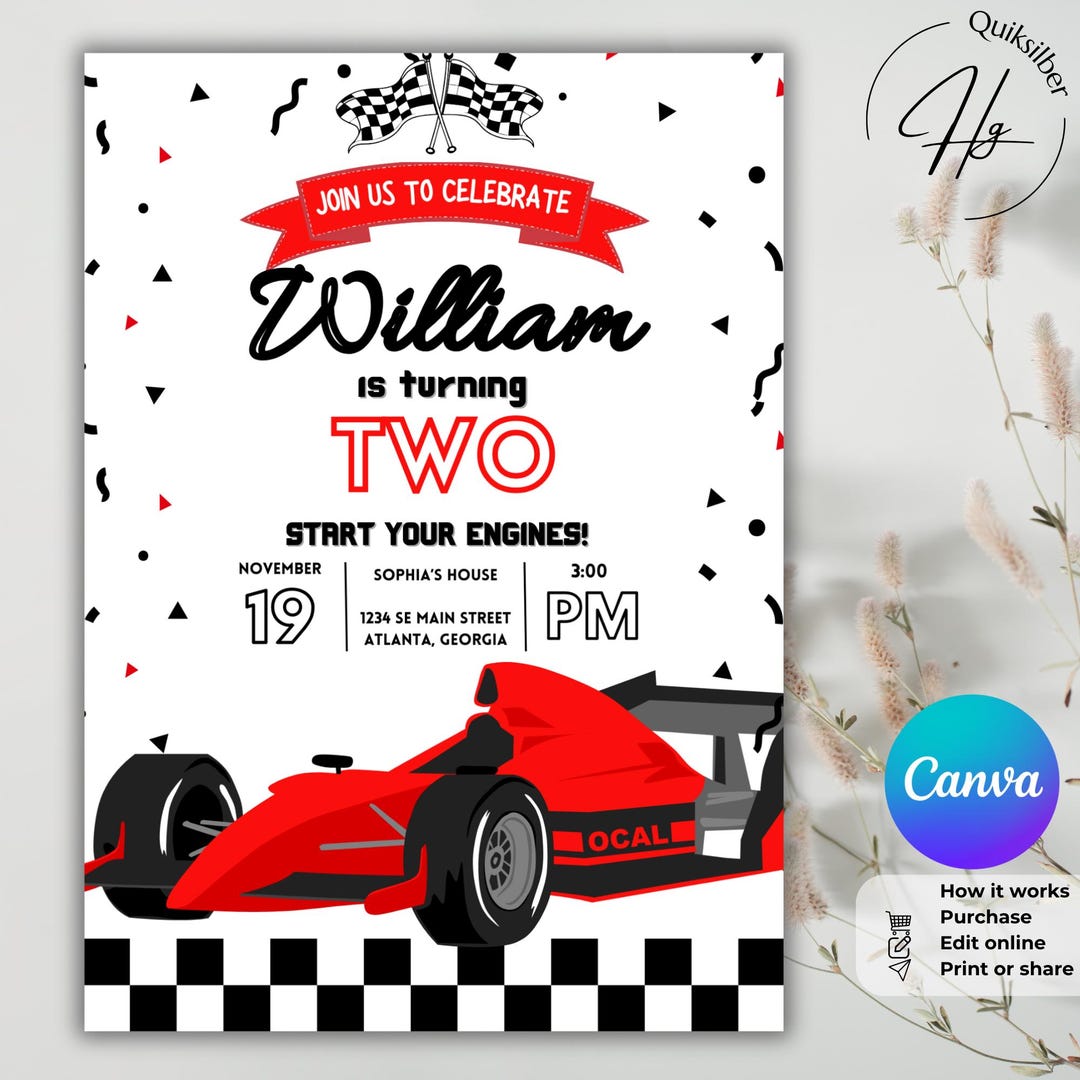 Editable Digital Birthday Invitation | F1 Racing Theme | Canva Template ...
