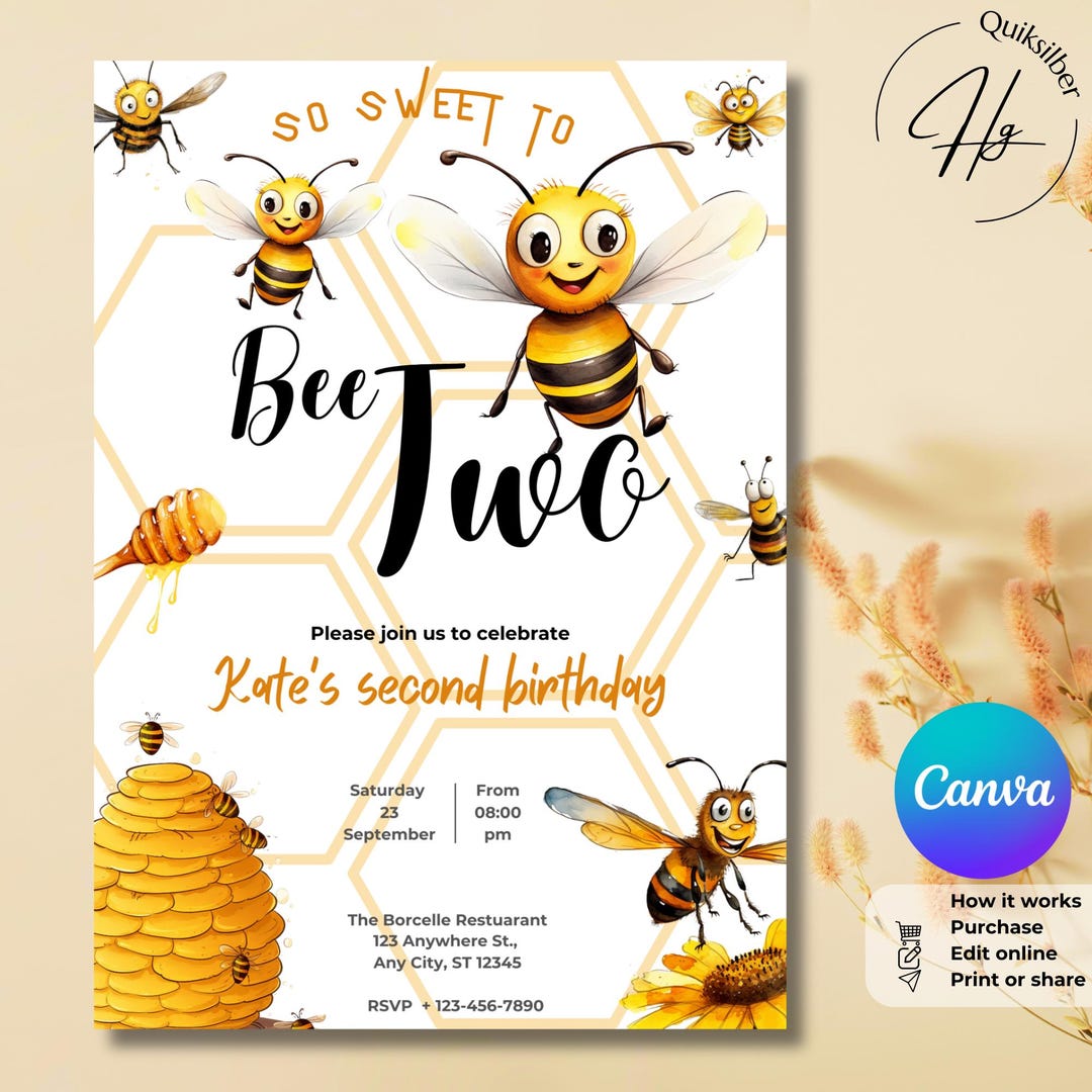 Bee & Honeycomb Theme | Editable Digital Birthday Invitation | Kids ...