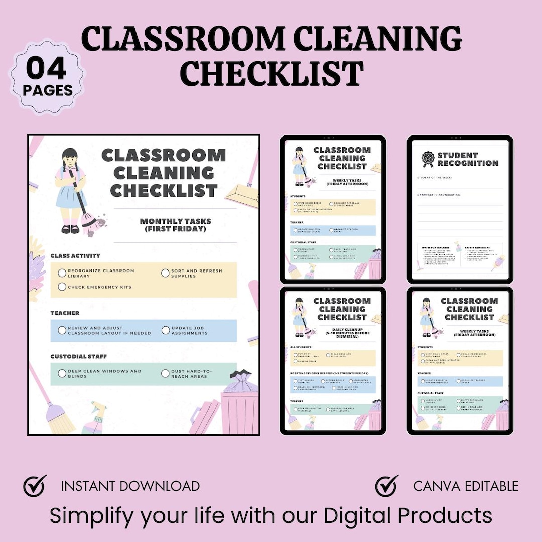Classroom Cleaning Checklist Canva Template, Daycare Printable ...