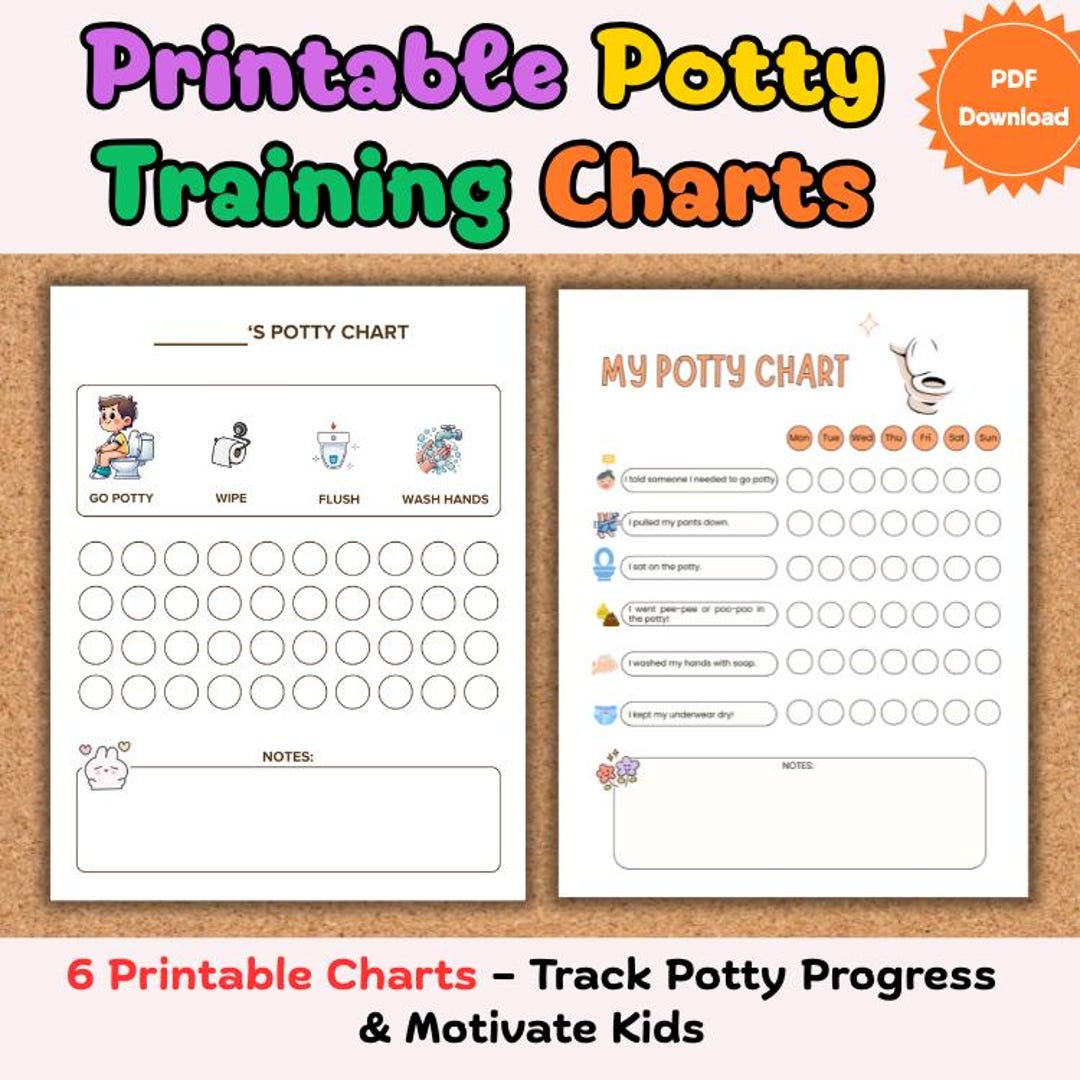 Potty Training Chart | Kids Reward Tracker, Bathroom Routine (PDF ...