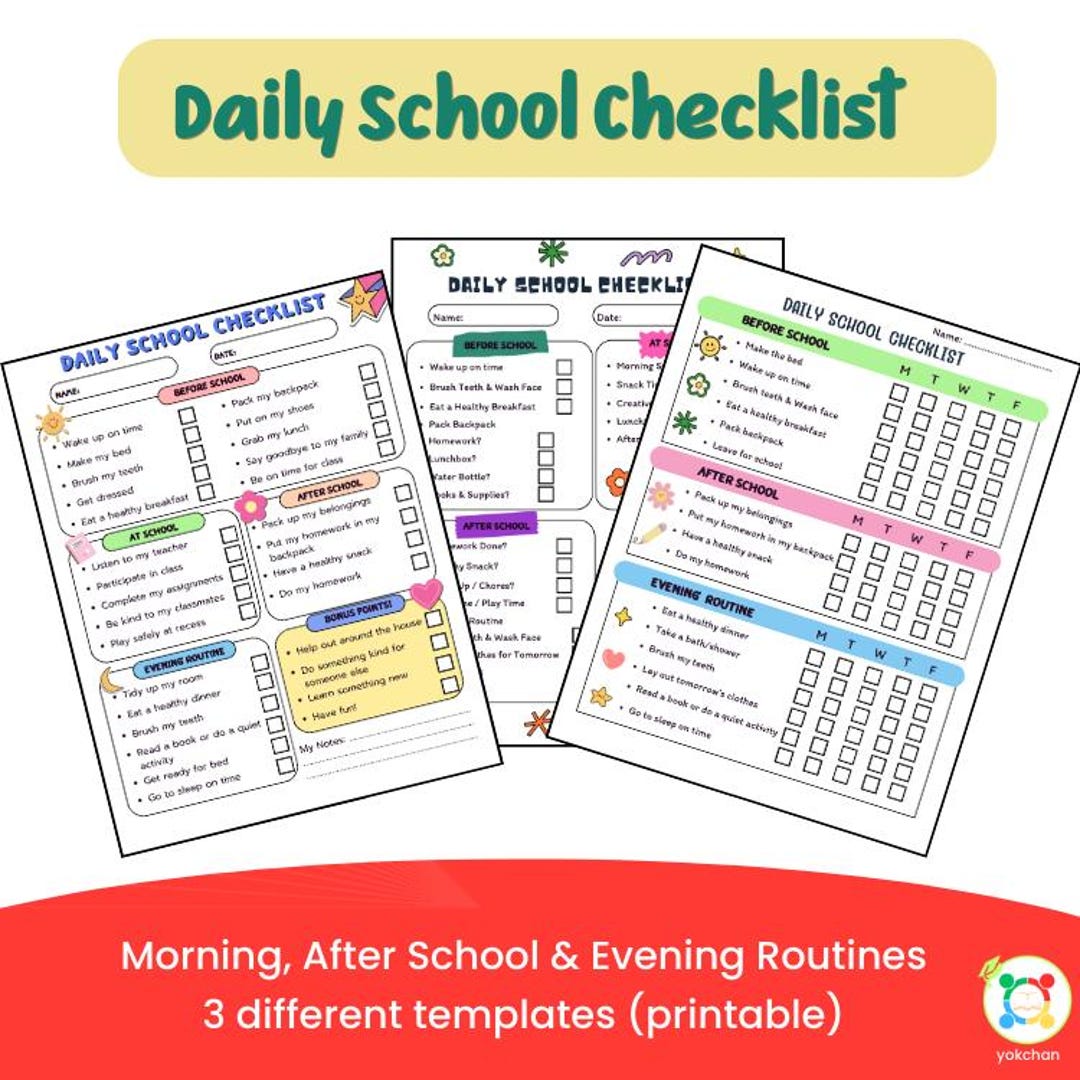 Printable Daily School Checklist for Kids – Routines for Home & School ...