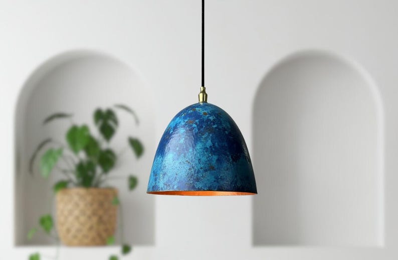 Blue Patina Copper Dome Pendant Light - Rustic Farmhouse Lighting - Etsy
