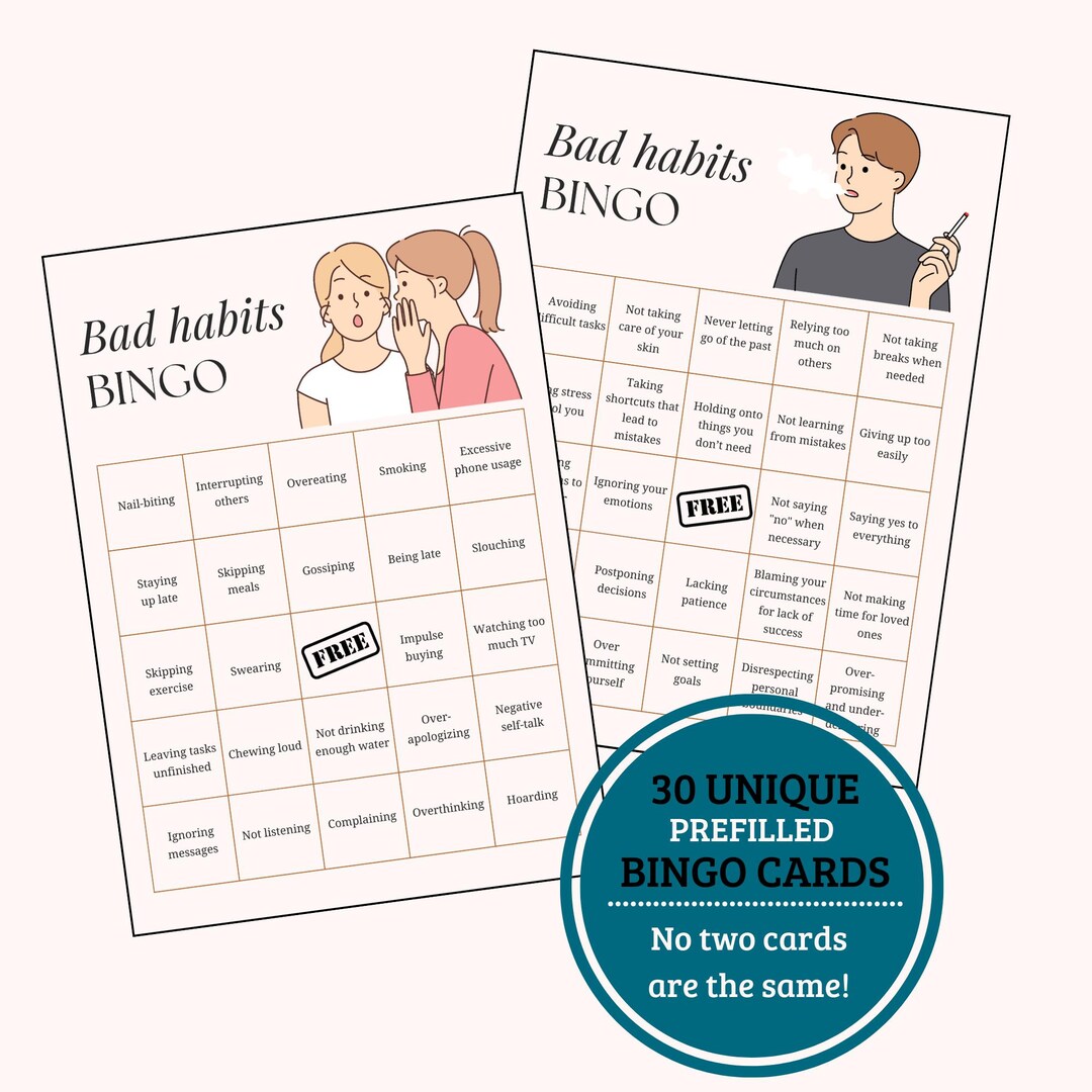 30 Unique Bingo Cards, 30 Prefilled Cards, Bingo Game for Friends, Bad ...