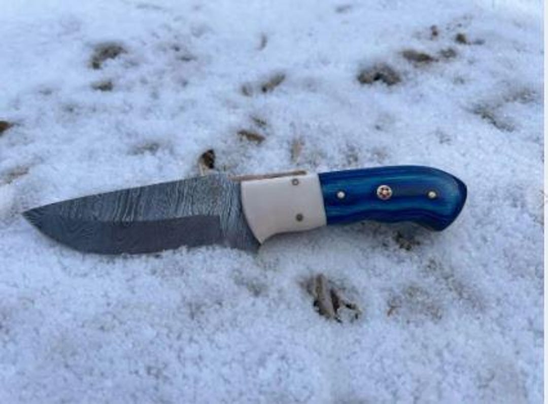 8" Handmade Full Tang Razor Sharp Skinning Knife Hand Forged Damascus ...