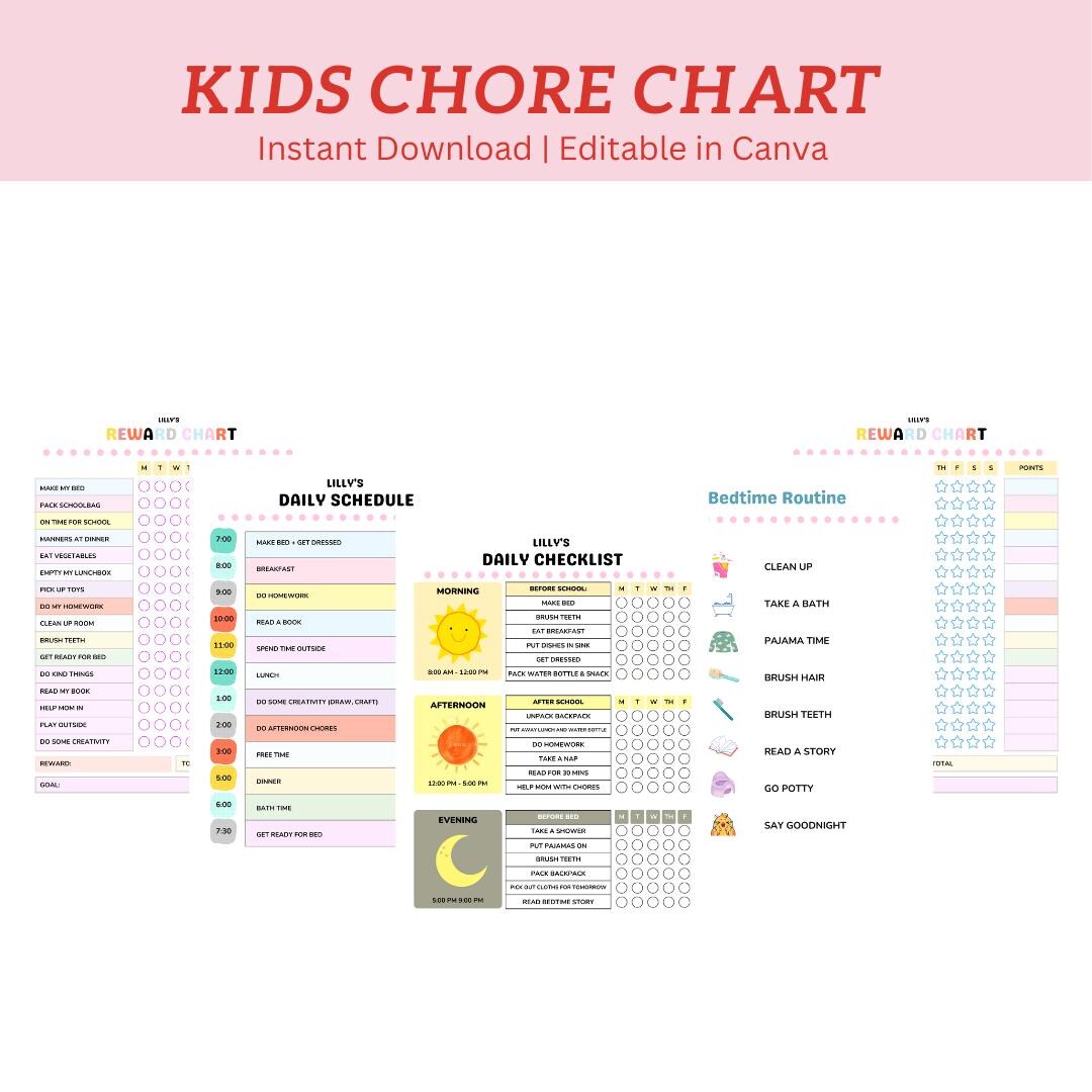 Kids Flip Routine Chart | Editable Printable Morning Evening Bedtime ...