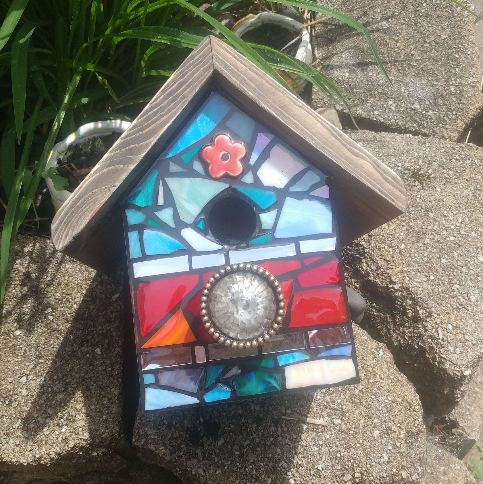 MIxed Media/Stained Glass Mosaic Birdhouse FRONT ONLY made | Etsy