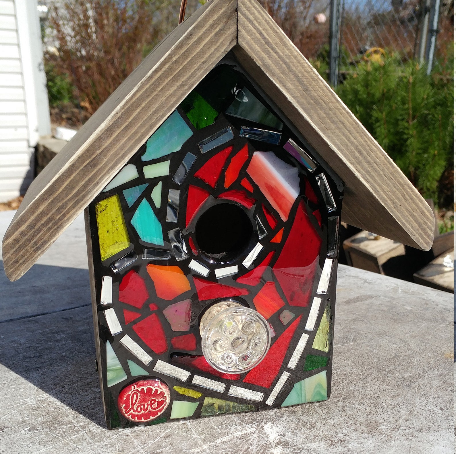 Mixed STAINED GLASS Mosaic Birdhouse With a HEART Love Ceramic Tile - Etsy