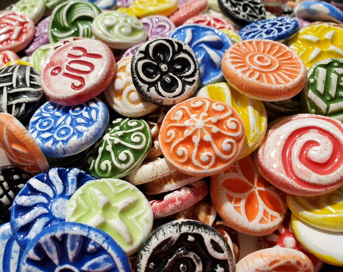 50 CERAMIC Mini TILES or Cabs Mixed Designs Glazed Great - Etsy