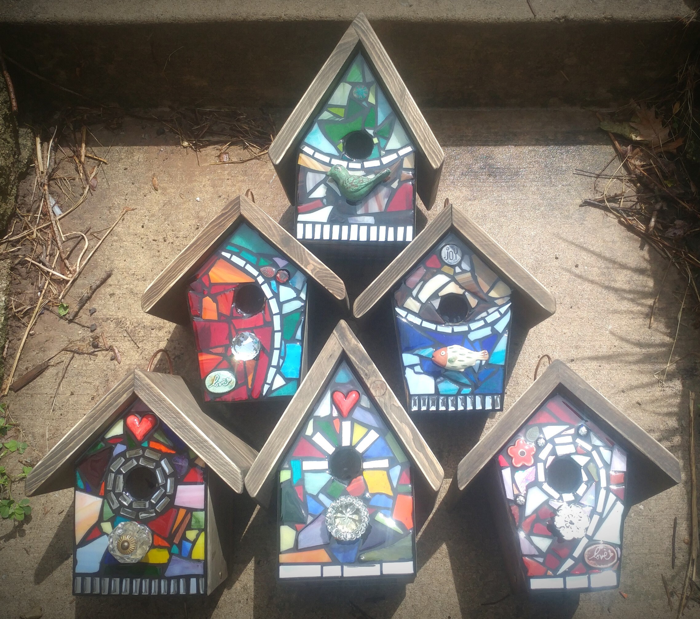 Mixed Media Stained Glass Mosaic Birdhouse FRONT ONLY made | Etsy